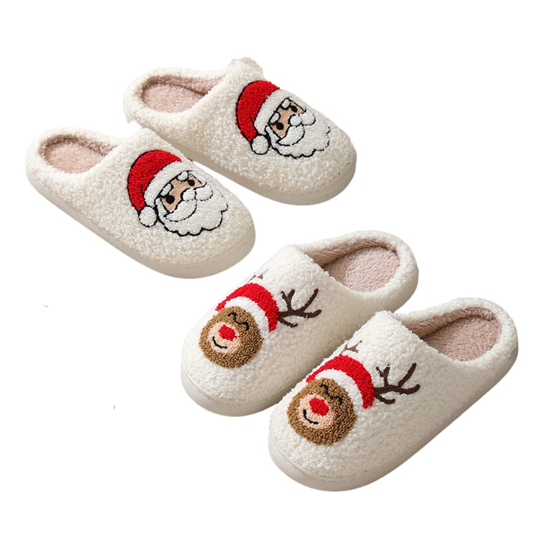 Reindeer & Santa Claus Slippers, Cozy Comfortable Slippers for Winter ...