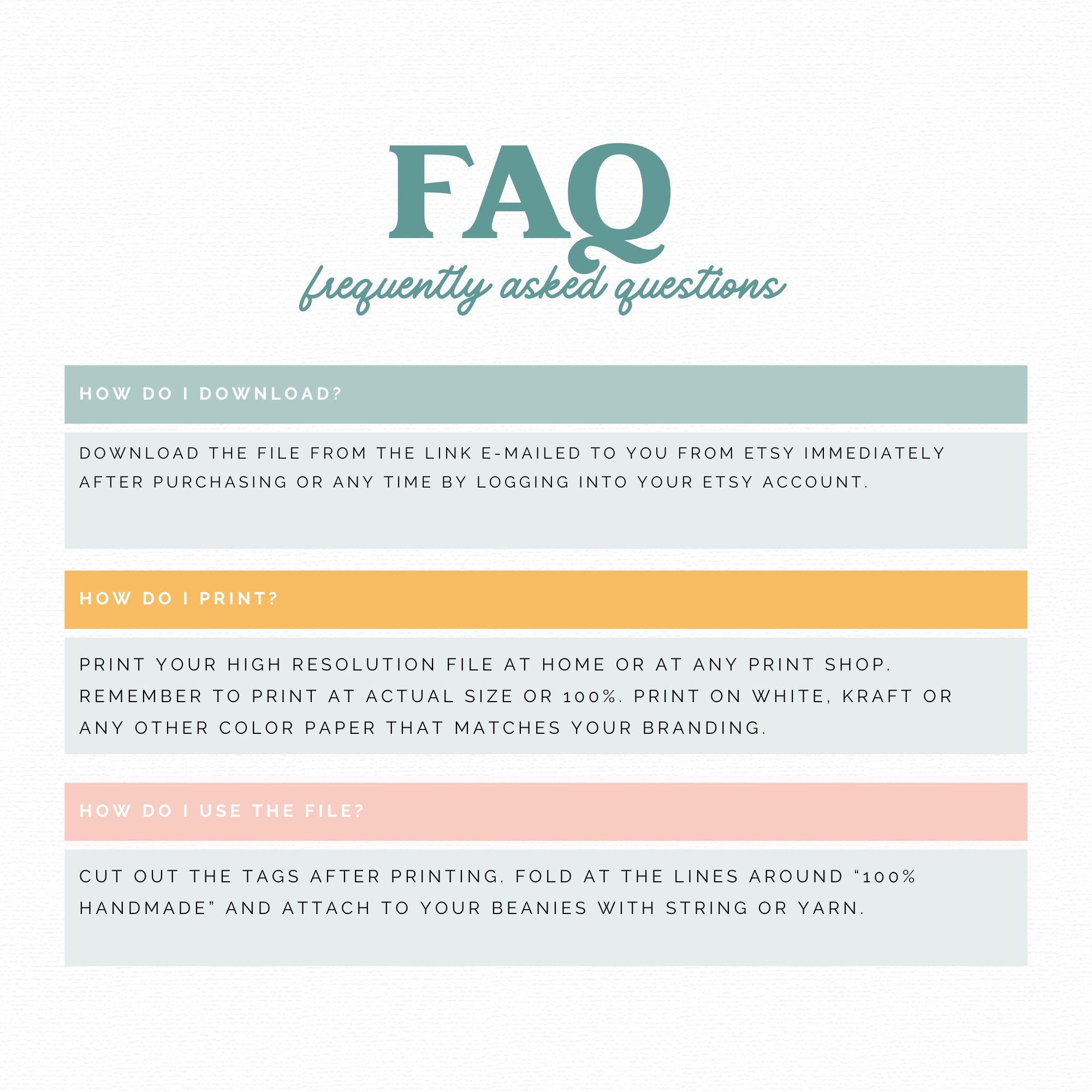 Printable Beanie Tags, Knit Beanie Labels, Fold-over Tags for Handmade ...