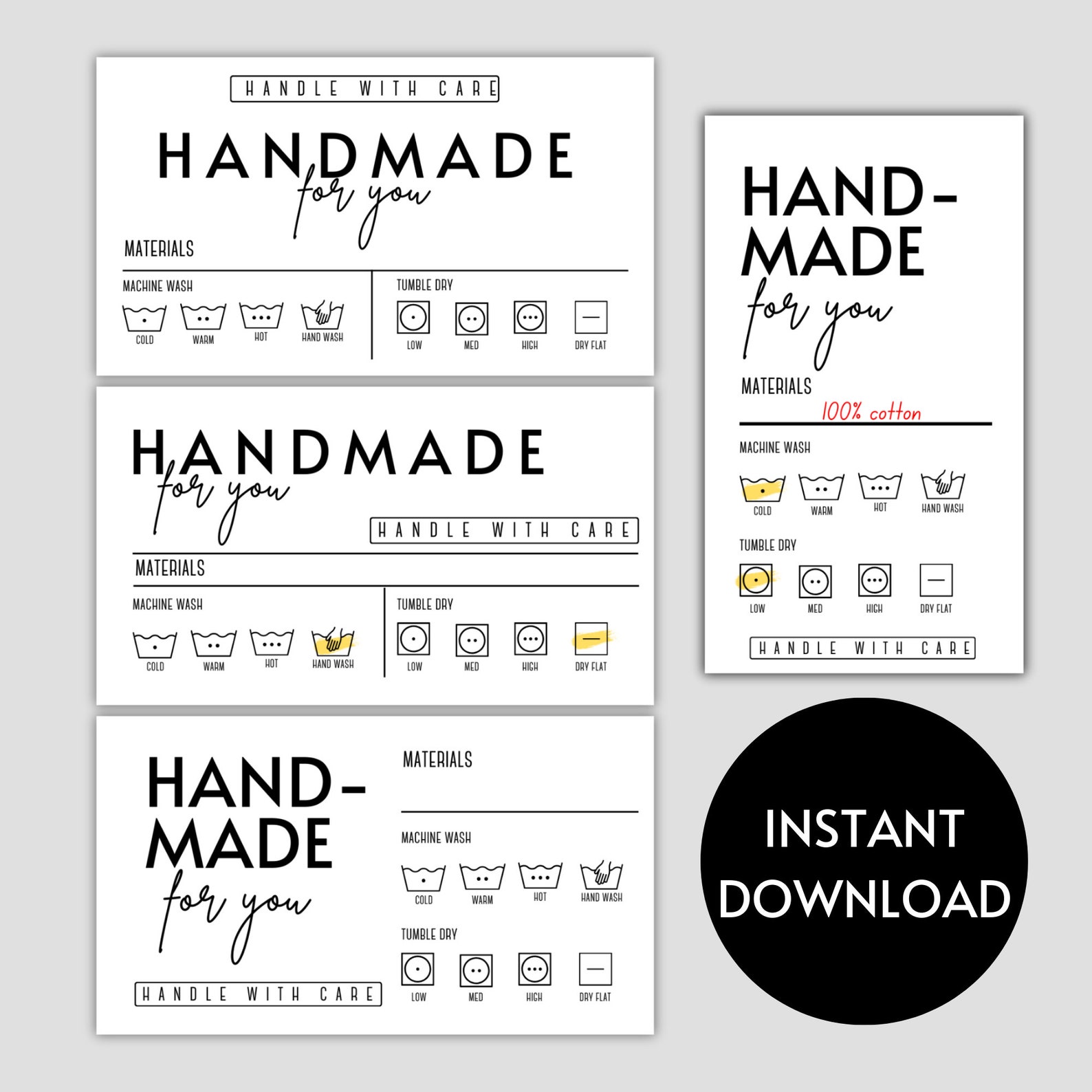 Printable Care Instructions Tag for Handmade Items, Market Prep Tools ...