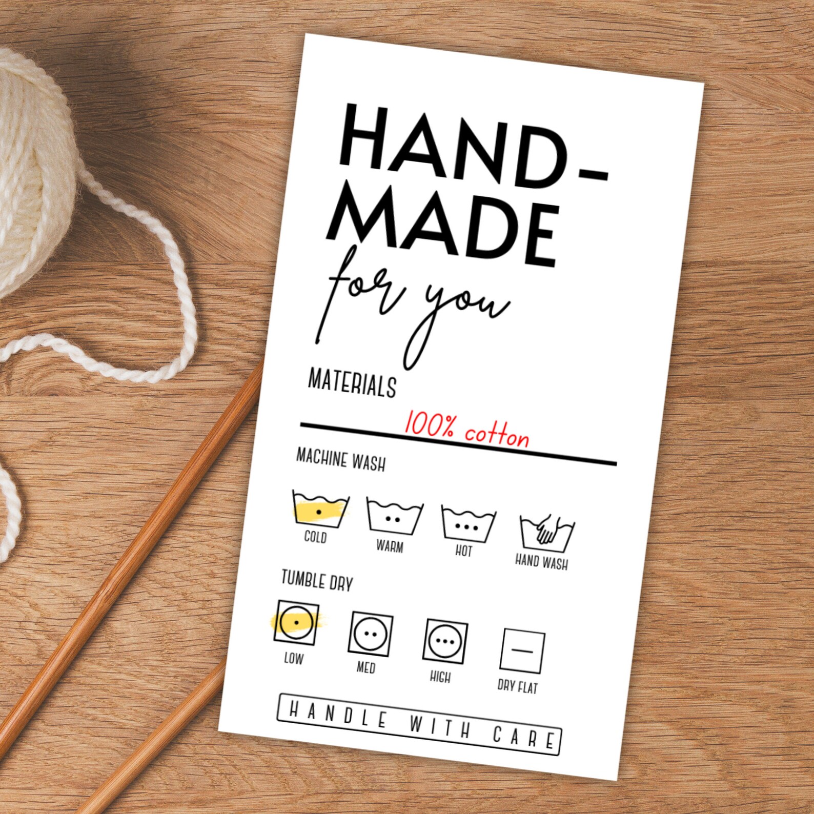 Printable Care Instructions Tag for Handmade Items, Market Prep Tools - Etsy