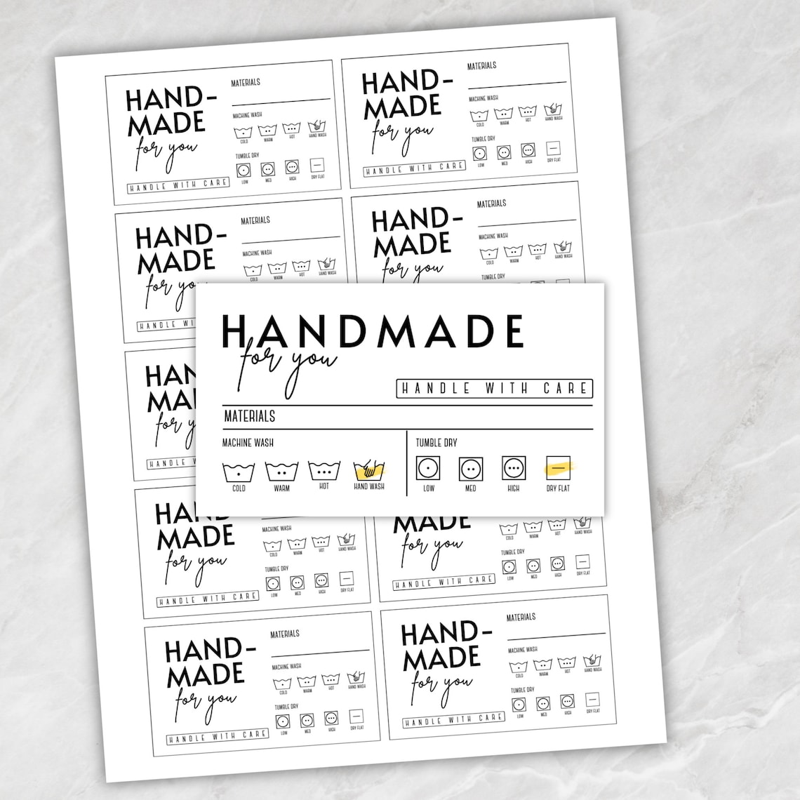Printable Care Instructions Tag for Handmade Items, Market Prep Tools ...