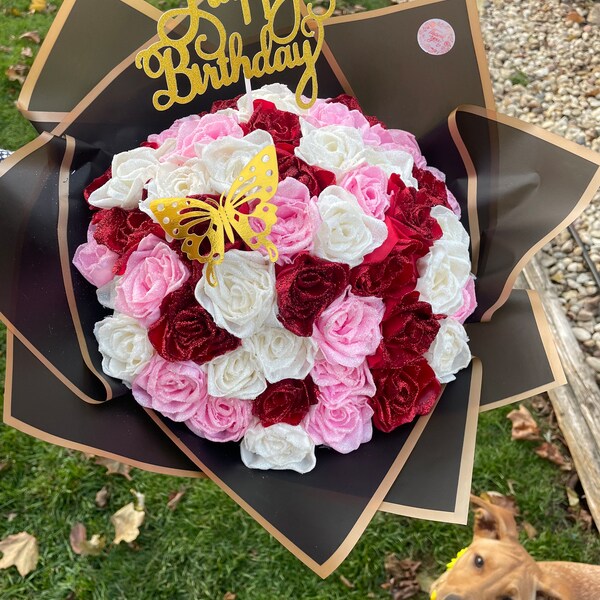 Ribbon Rose Bouquet - Etsy