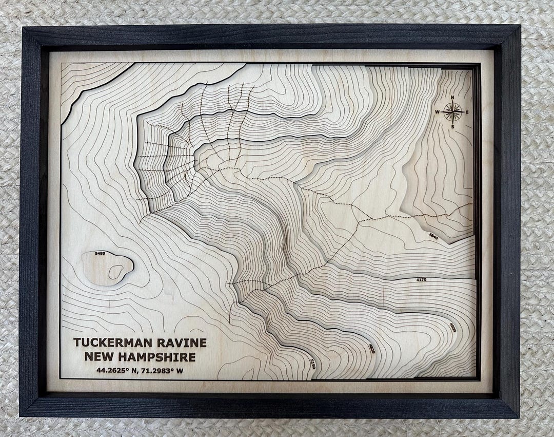 Tuckerman Ravine 3D Wooden Topographic Map With Ski Runs - New ...