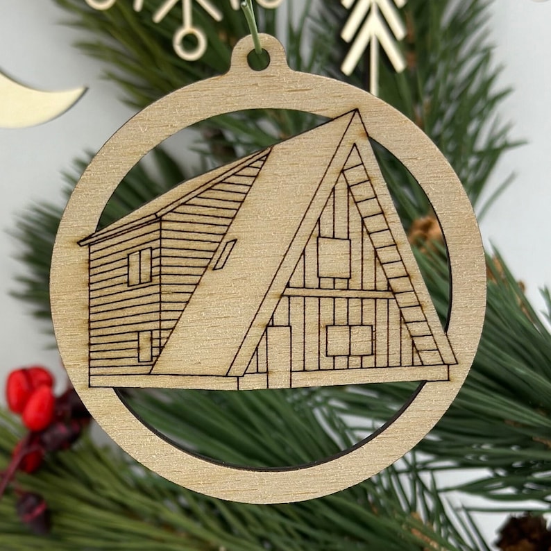 A Frame Cabin Ornament - Natural Wood - Cabin in the Woods - Ski Chalet ...