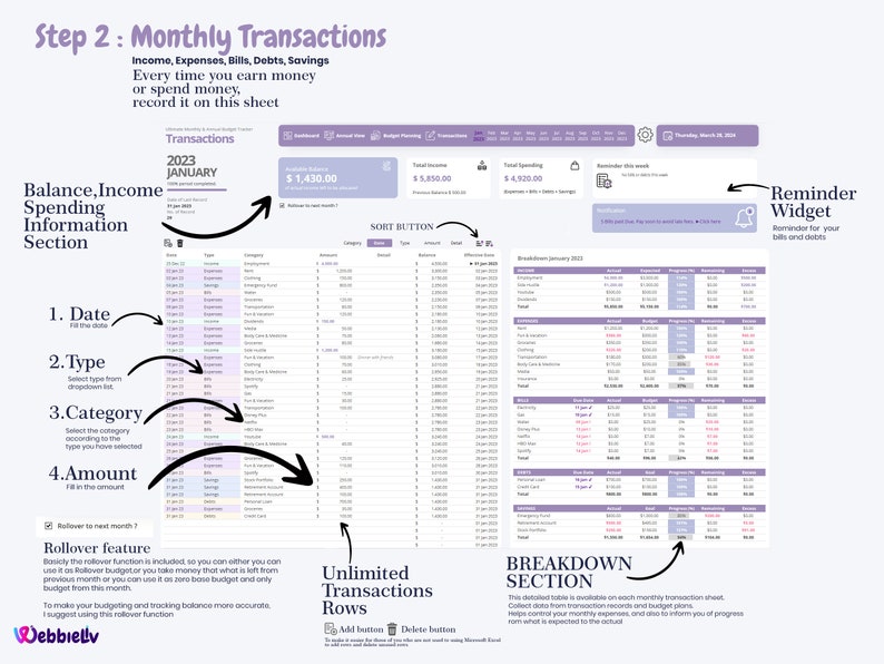 Pastel Budget Template: Annual & Monthly Excel Tracker - Etsy