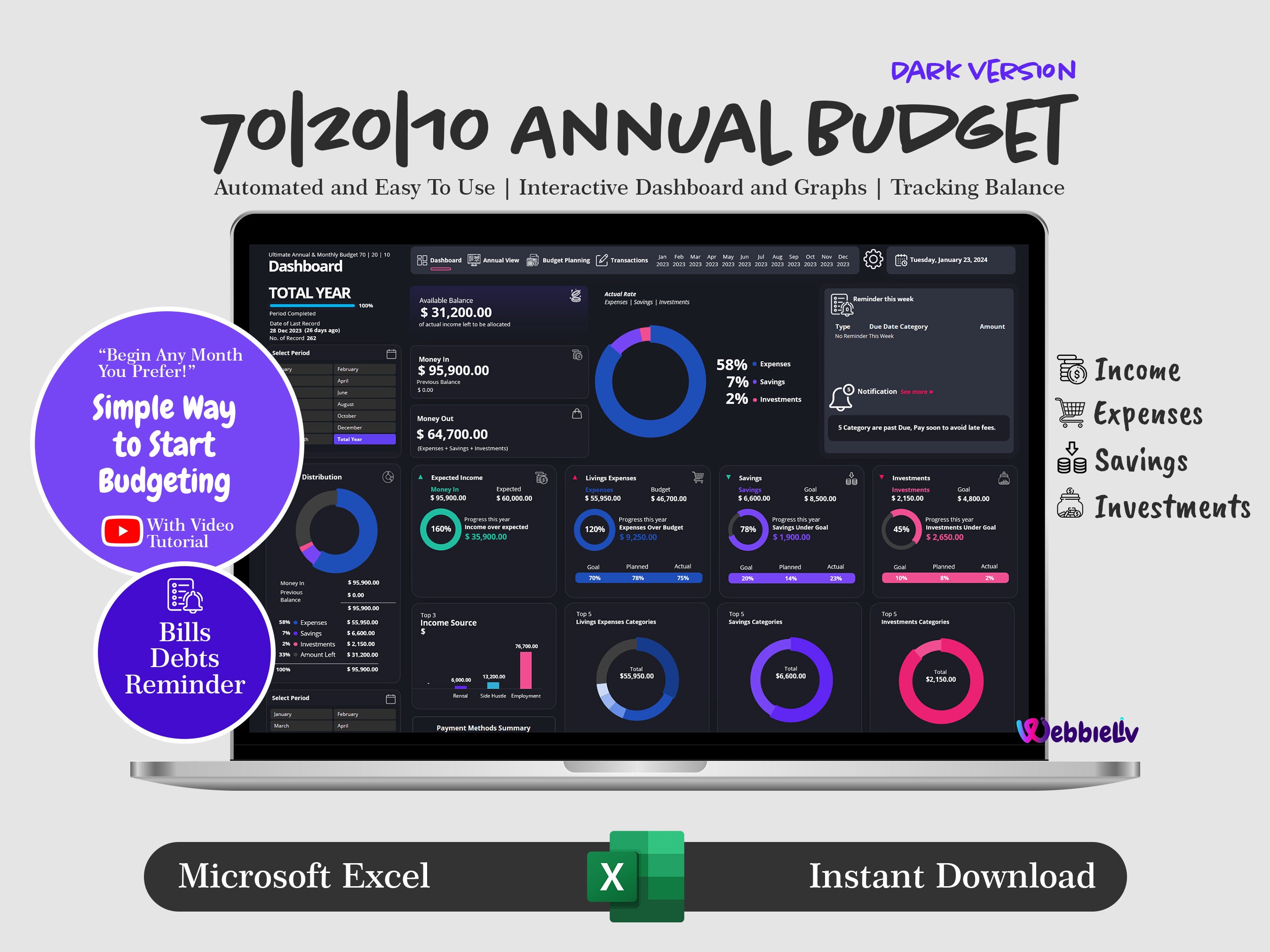 70/20/10 Budget, 70 20 10 Budget Planner, Annual Budget, Budgeting ...
