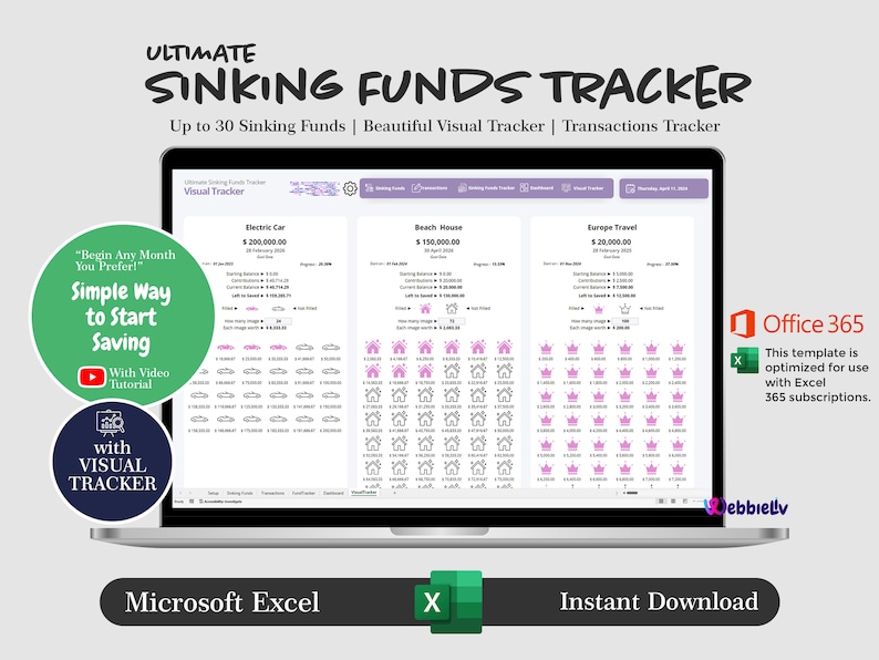 Sinking Funds Tracker: Excel Template, Savings Goals (excel 365) - Etsy