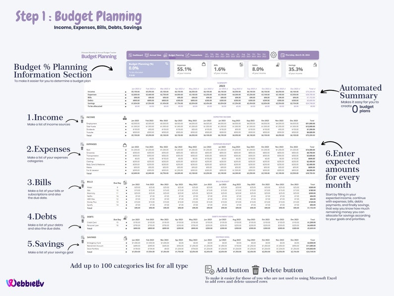 Pastel Budget Template: Annual & Monthly Excel Tracker - Etsy