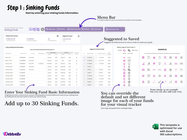 Sinking Funds Tracker: Excel Template, Savings Goals (excel 365) - Etsy