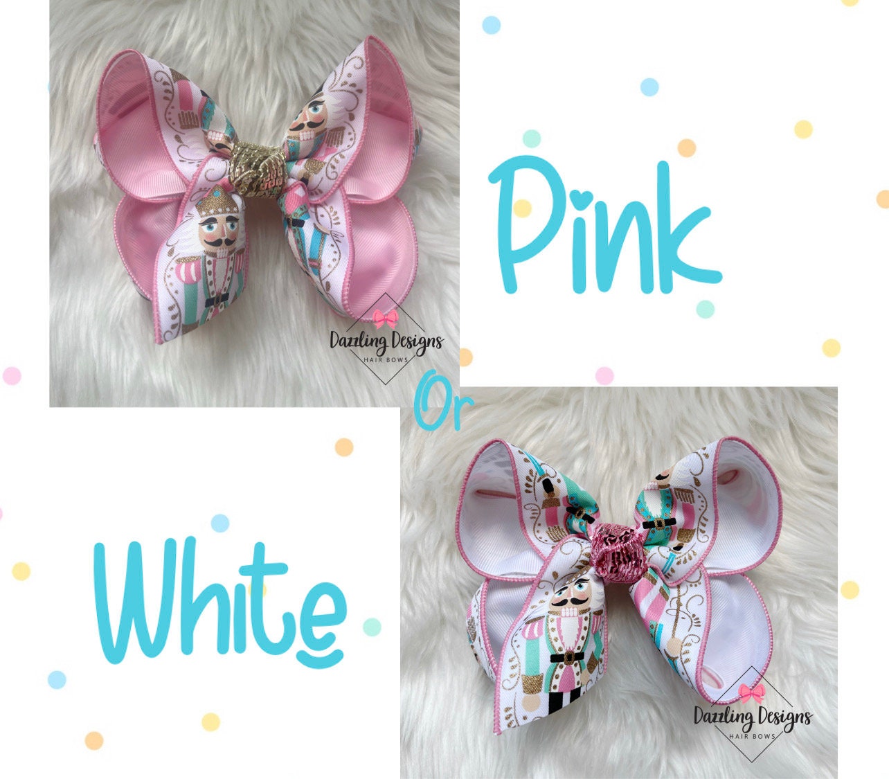 Nutcracker Hair Bow Toy Soldier White Pink - Etsy