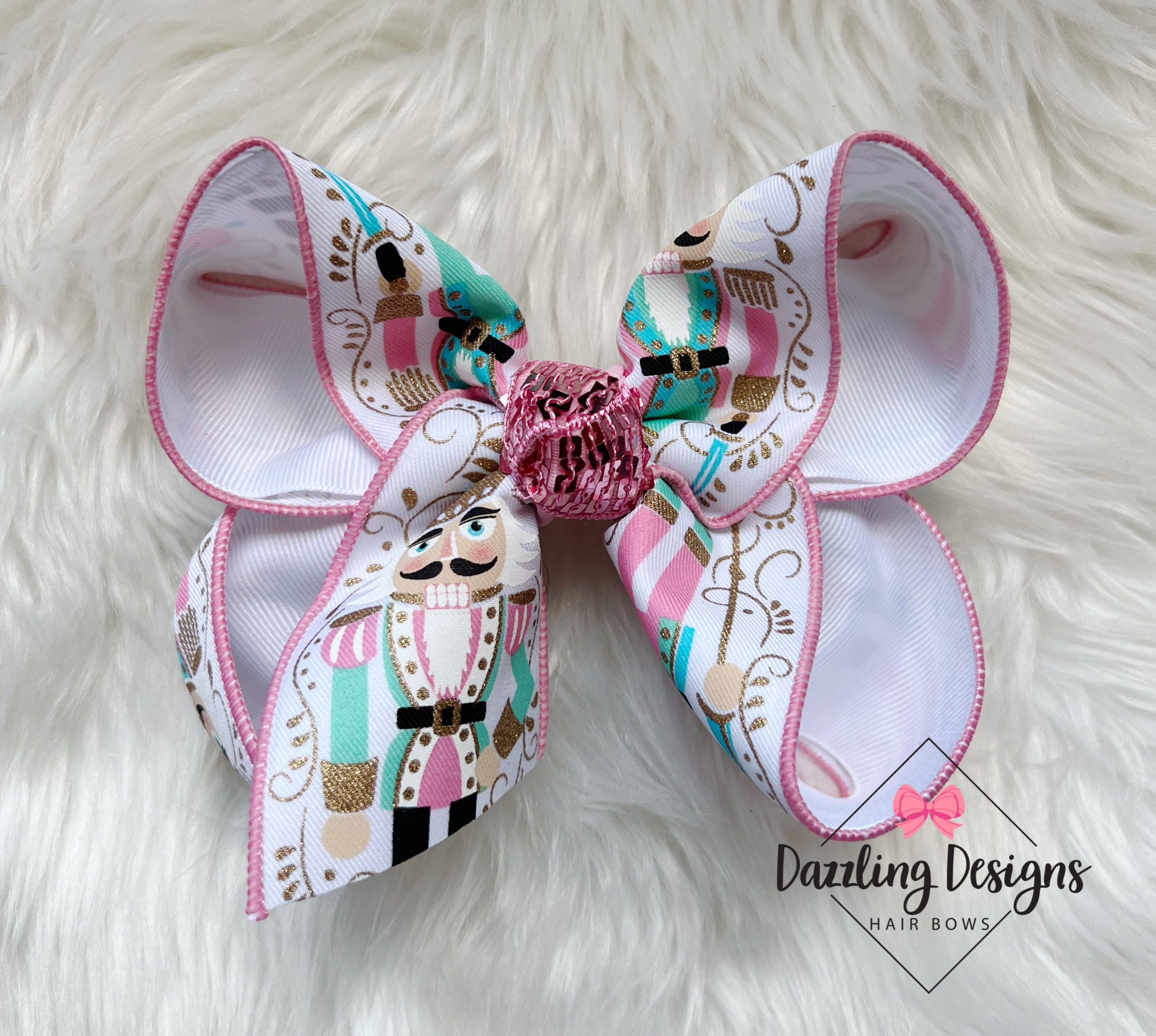 Nutcracker Hair Bow Toy Soldier White Pink - Etsy