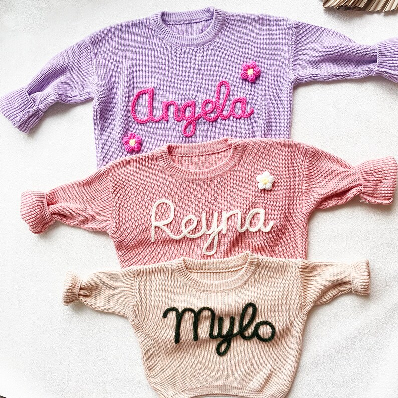 Custom Name Baby Hand Embroidered Sweater, Personalized Knitted Sweater ...