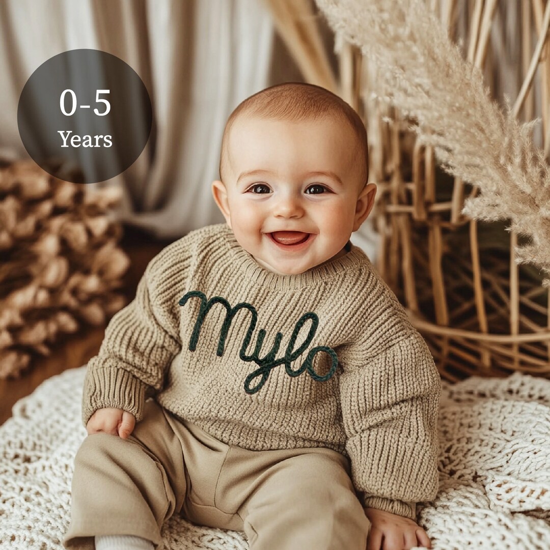 Custom Name Baby Hand Embroidered Sweater, Personalized Knitted Sweater ...