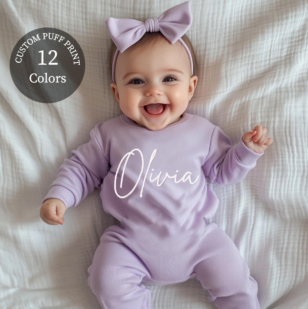 Custom Puff Name Baby Sweatshirt Bodysuit, Personalized Bubble Romper ...