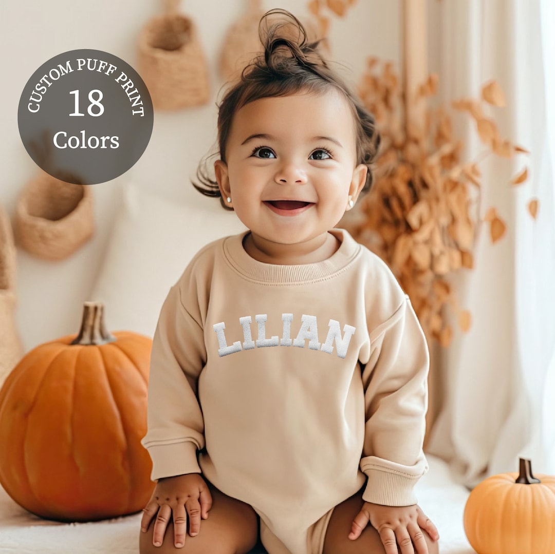 Custom Puff Name Baby Sweatshirt Bodysuit, Personalized Bubble Romper ...