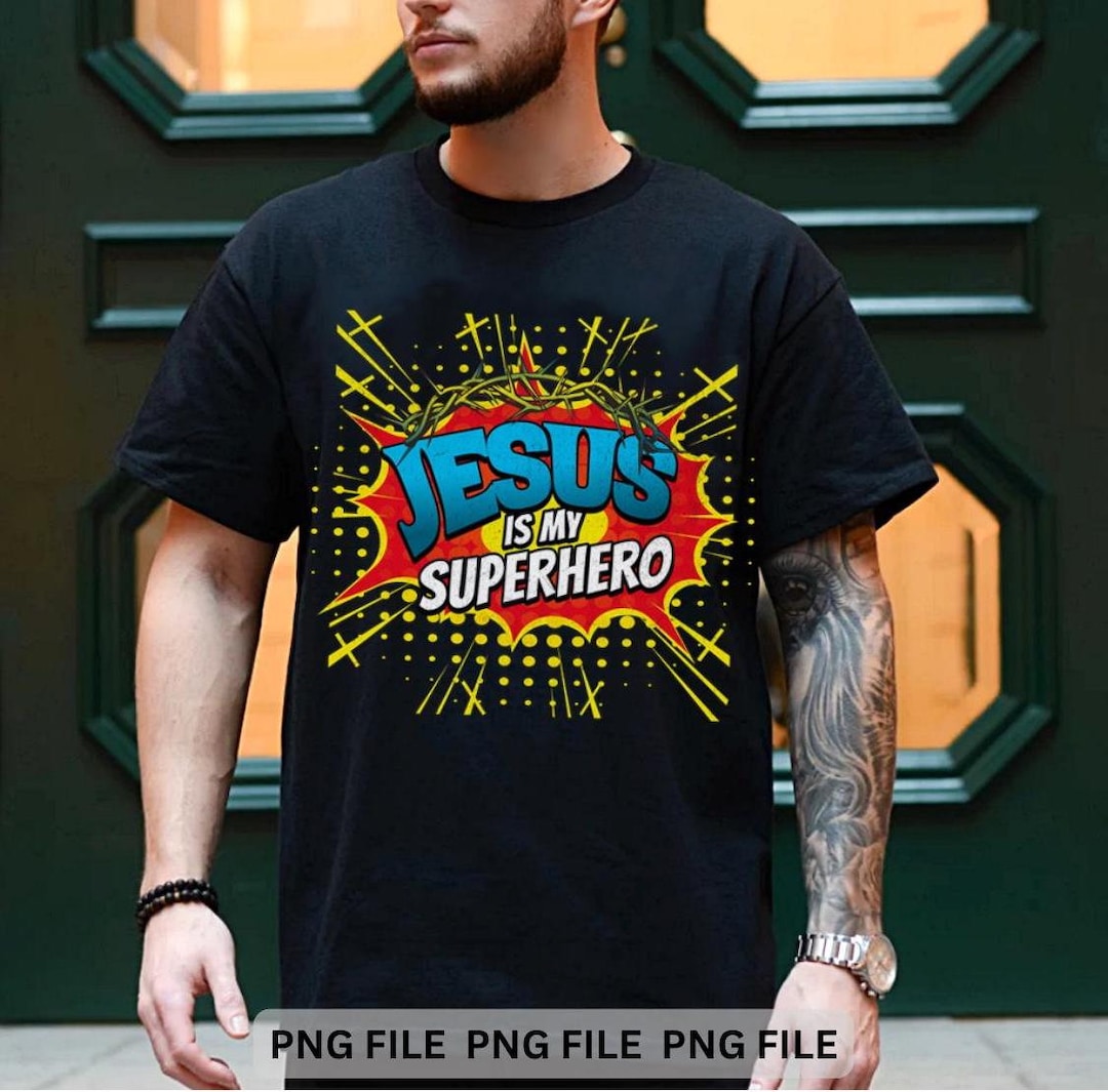 Jesus Superhero PNG: Christian Sublimation Cartoon Shirt Design ...
