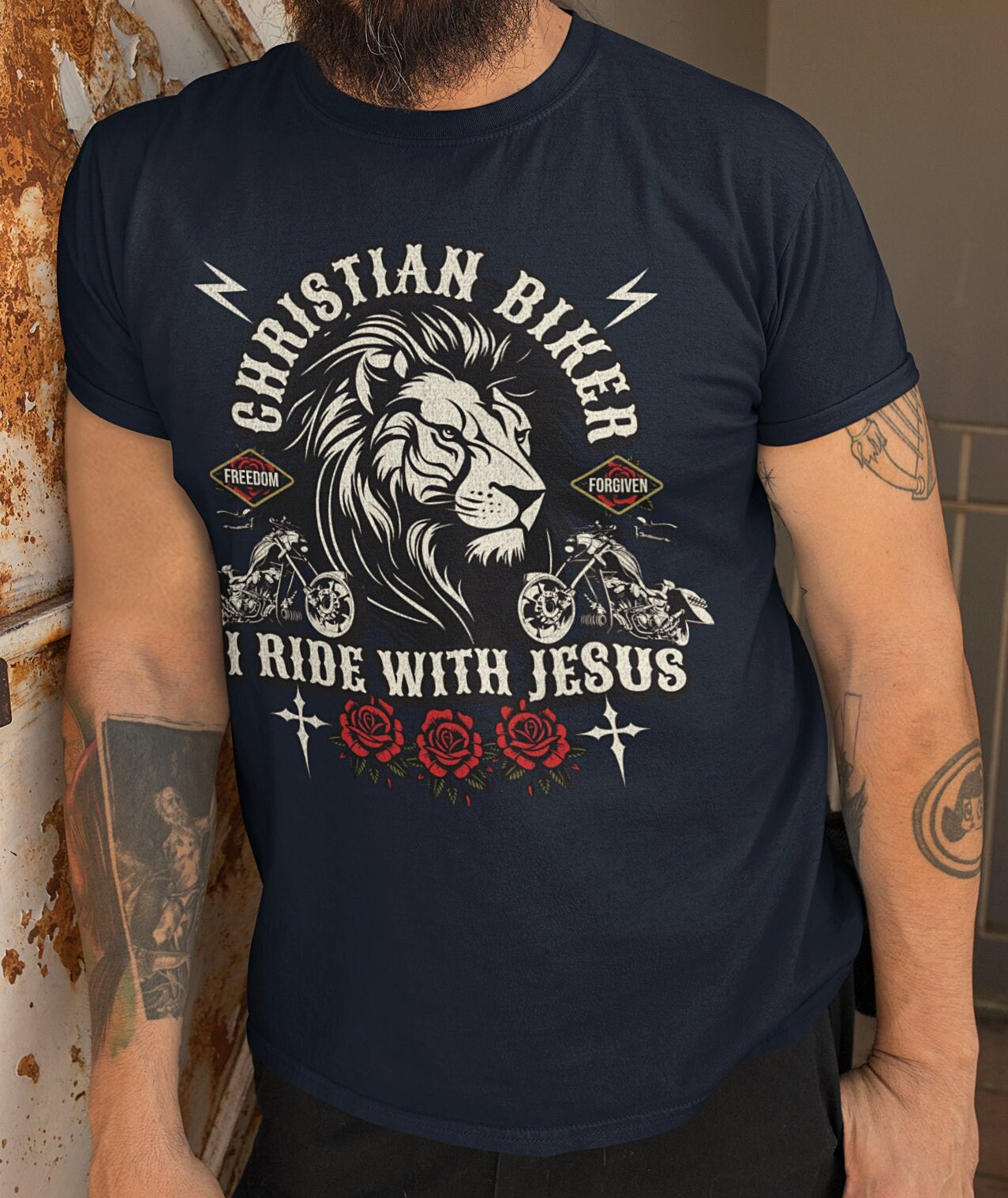 Christian Biker T Shirt for Men Couples Faith Cross Shirt Biker Gift ...