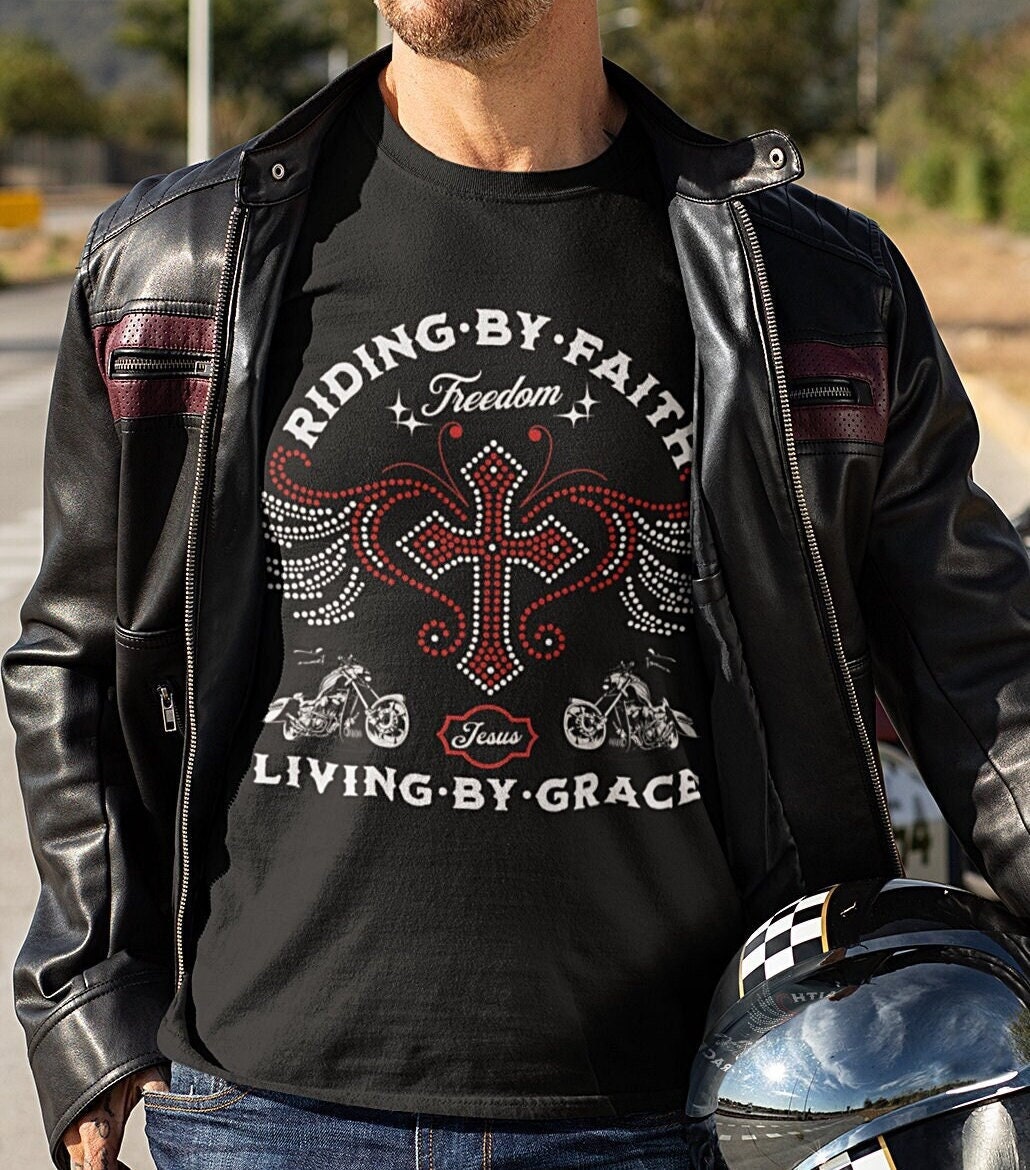 Riding by Faith T Shirt Christian Cross Biker Shirt Gift Christian ...