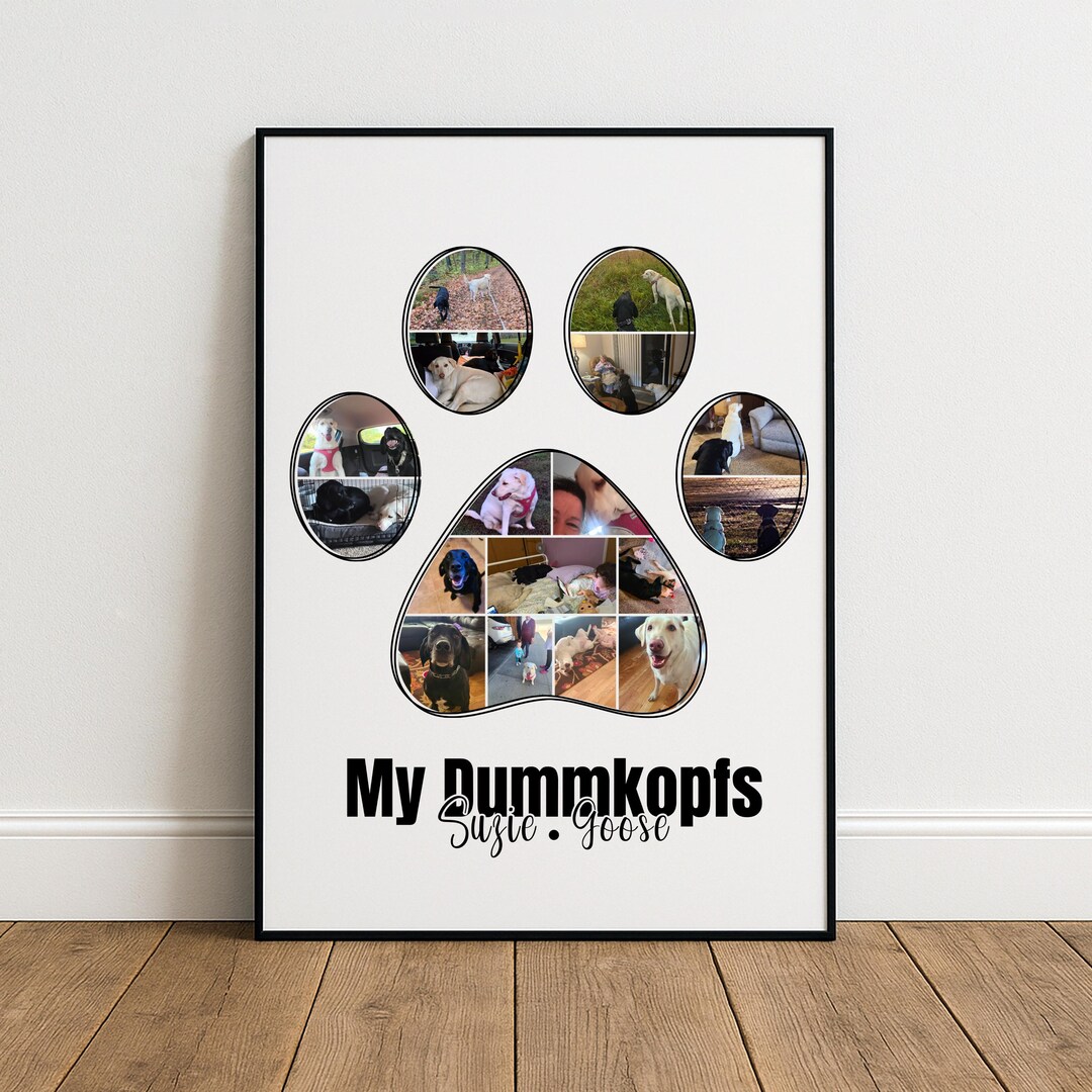 Personalized Paw Print Photo Collage, Custom Pet Lover Wall Art, Dog ...