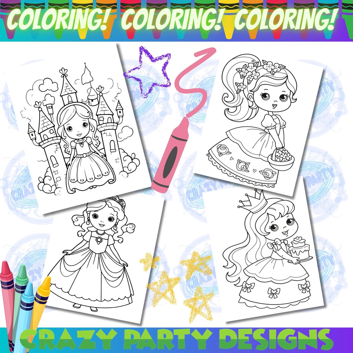 Inspired Princess Coloring Pages and Crayons 1 Bag 1 Child princess ...