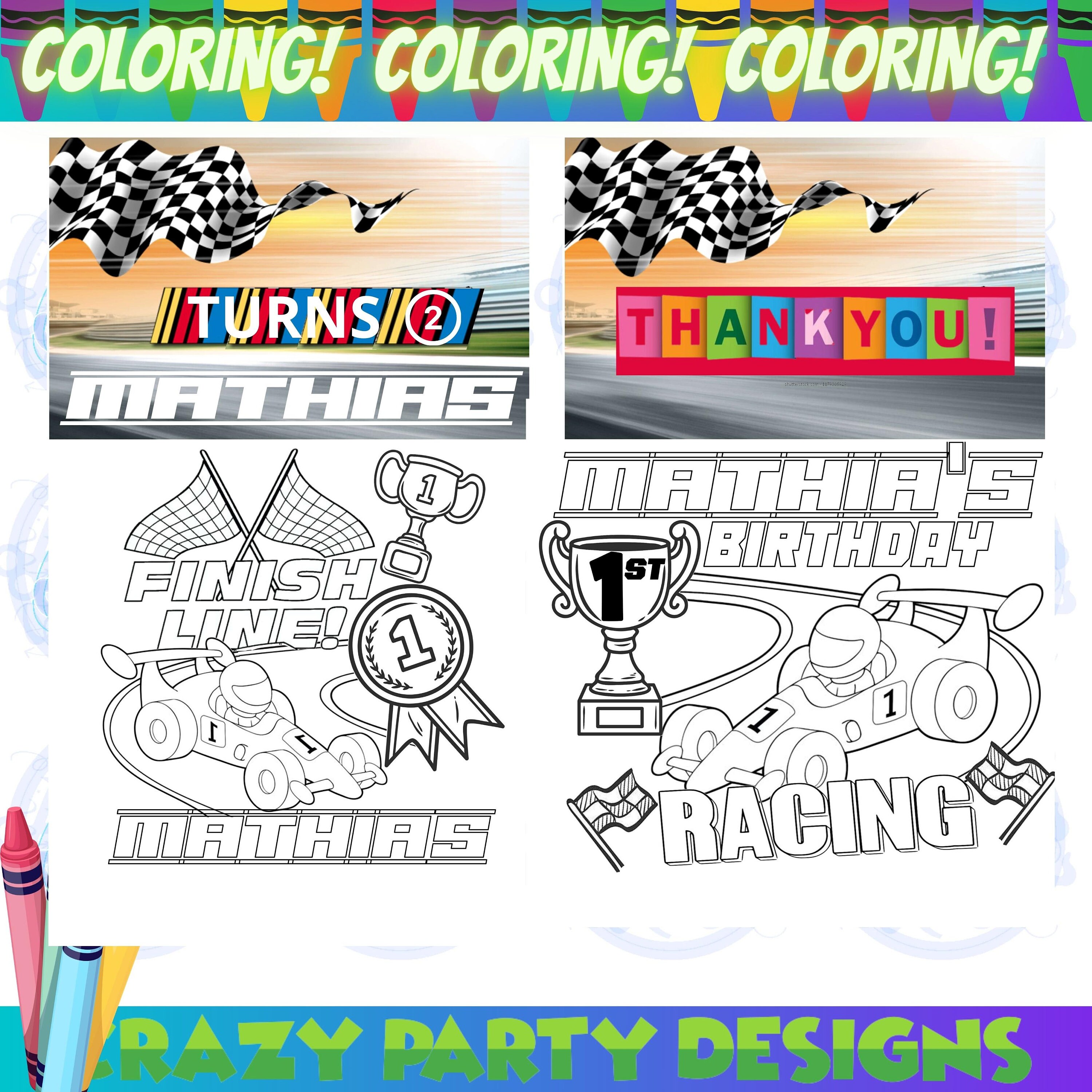 Custom Race Car Coloring Race Car Coloring Pages and Crayons - Etsy