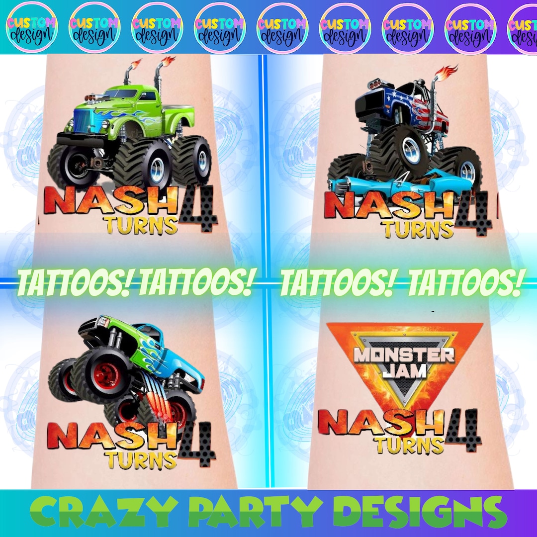 Monster Jam Temporary tattoos for children,Children's party tattoo ...
