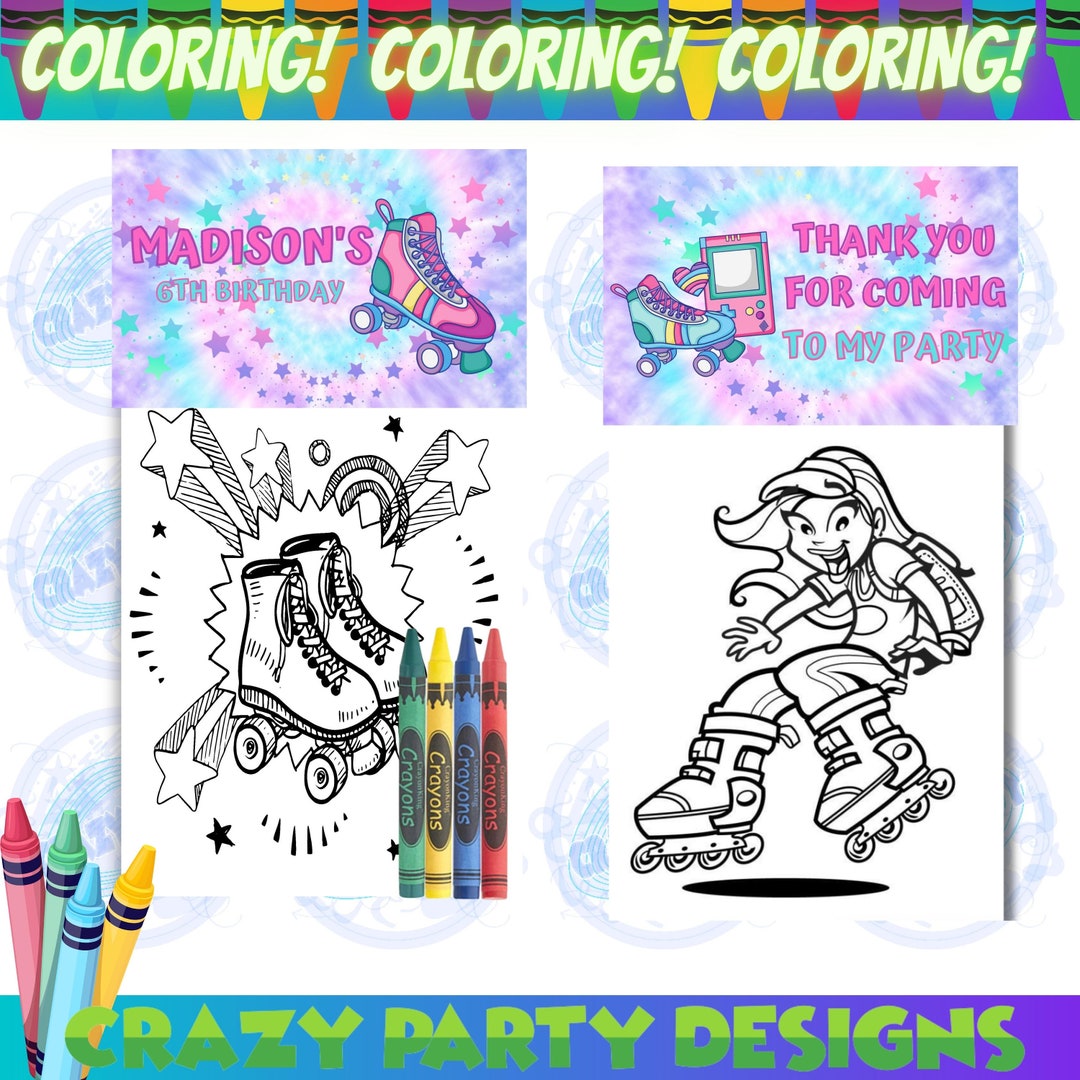 Roller Skate Mini Coloring Pages and Crayons, Roller Skate Birthday ...