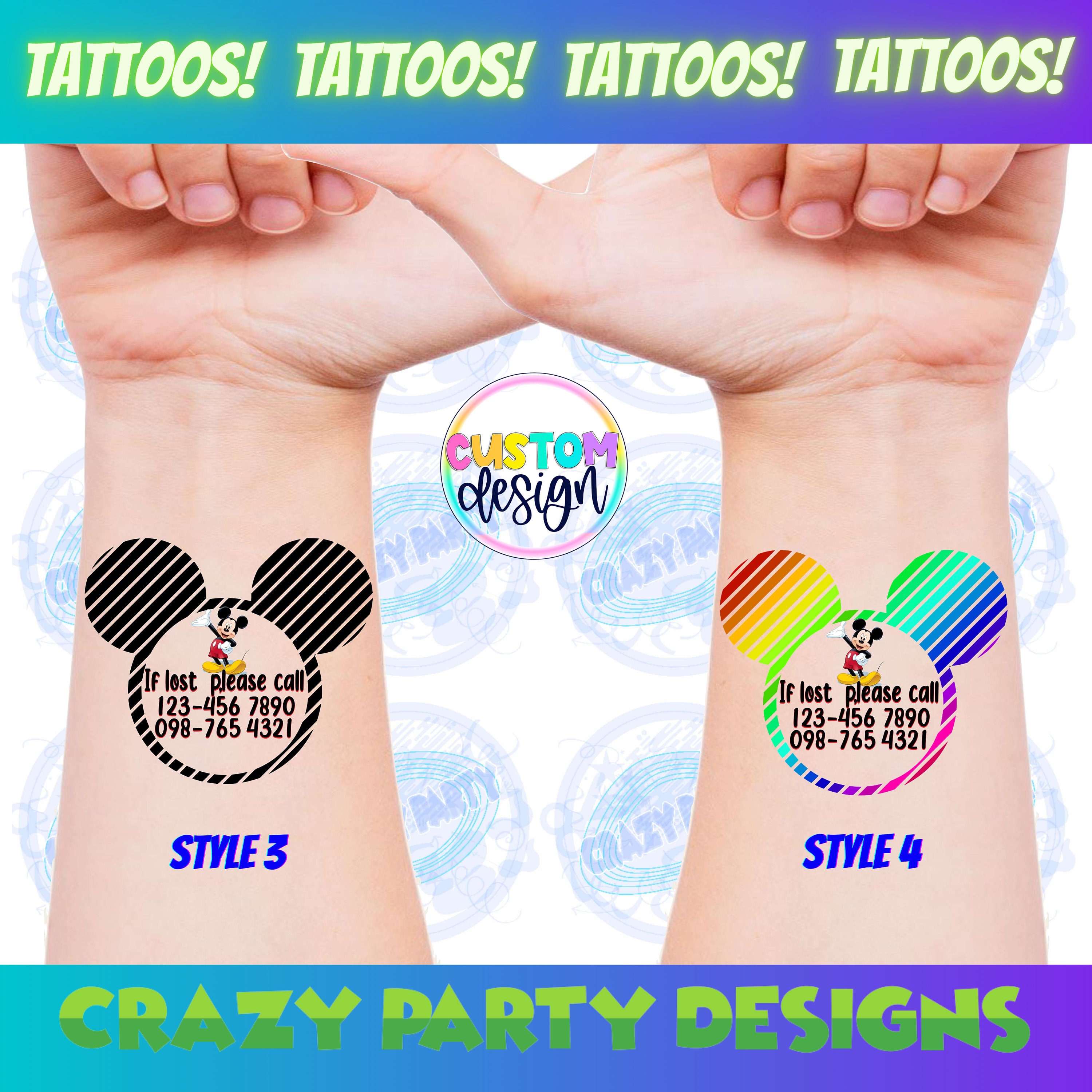 Emergency Contact Tattoos, Phone Number Tattoos, Custom Disney ...