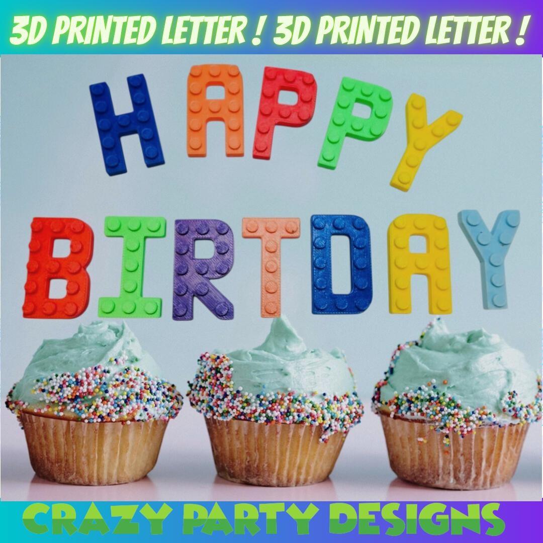 Brick Happy Birthday Cake Topper, Brick Style Cake Topper, Birthday ...