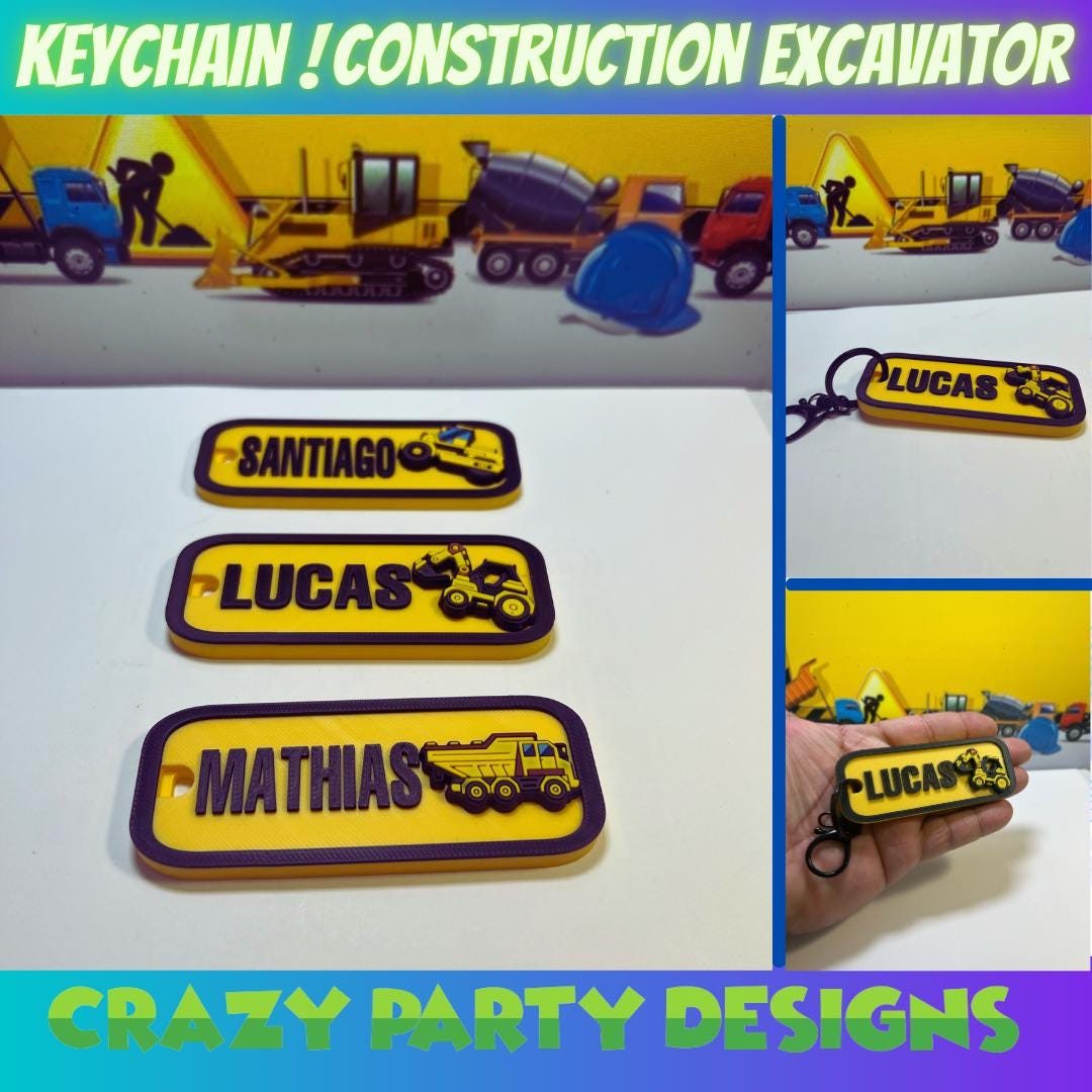 Custom Keychain, Construction Excavator Keychain - 3D Printed ...