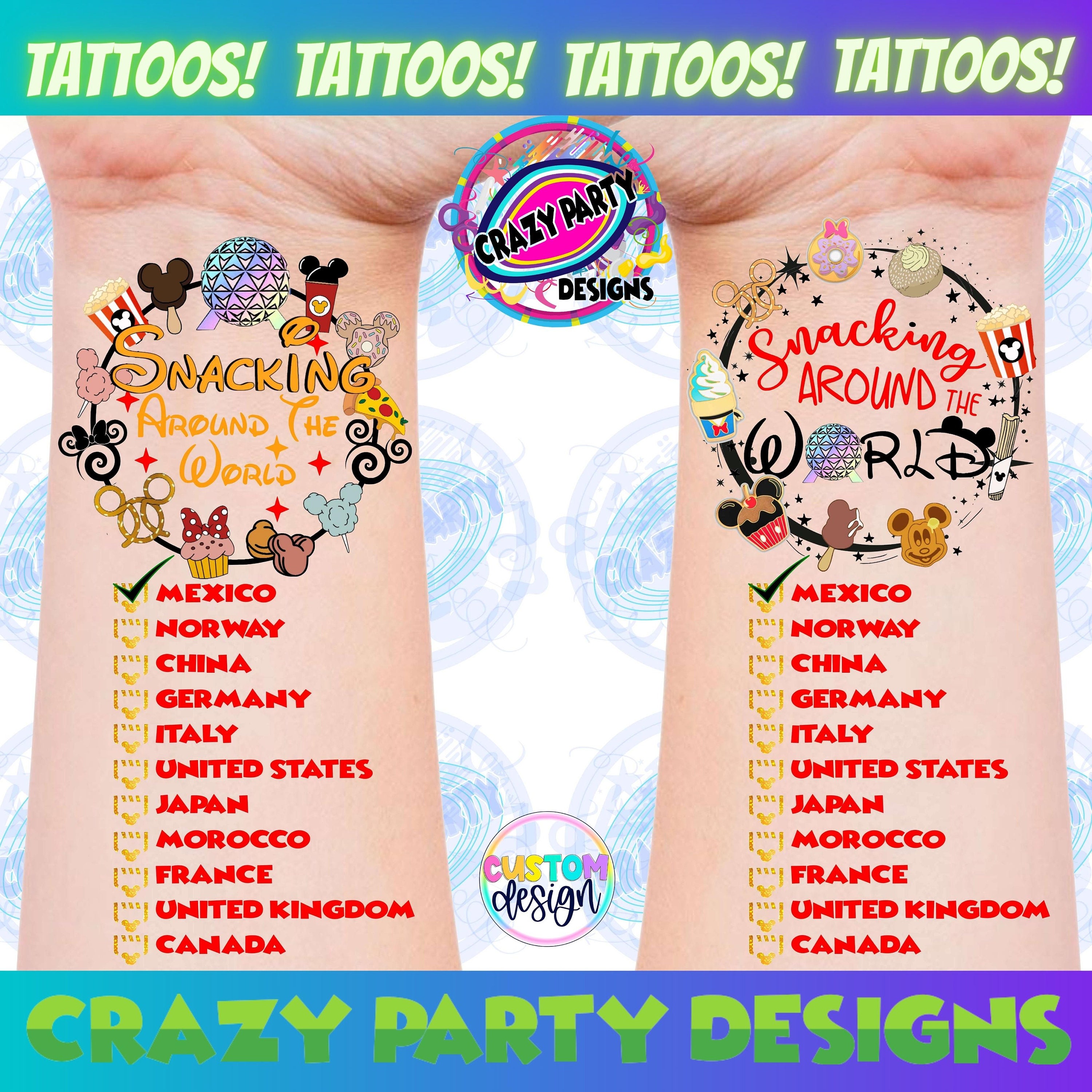 Snacking Around World Tattoo Epcot World Showcase Disney - Etsy