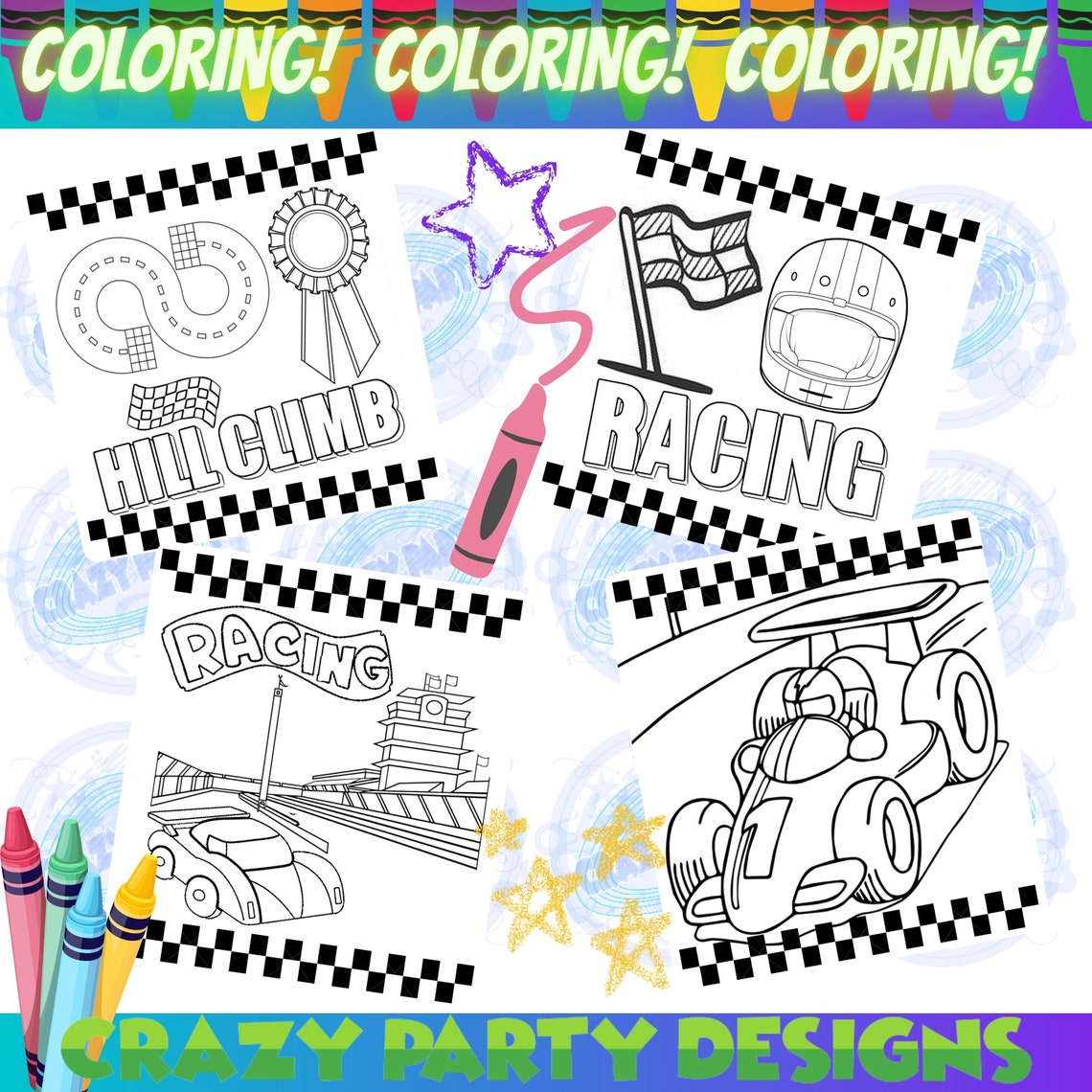 Custom Race Car Coloring Race Car Coloring Pages and Crayons - Etsy
