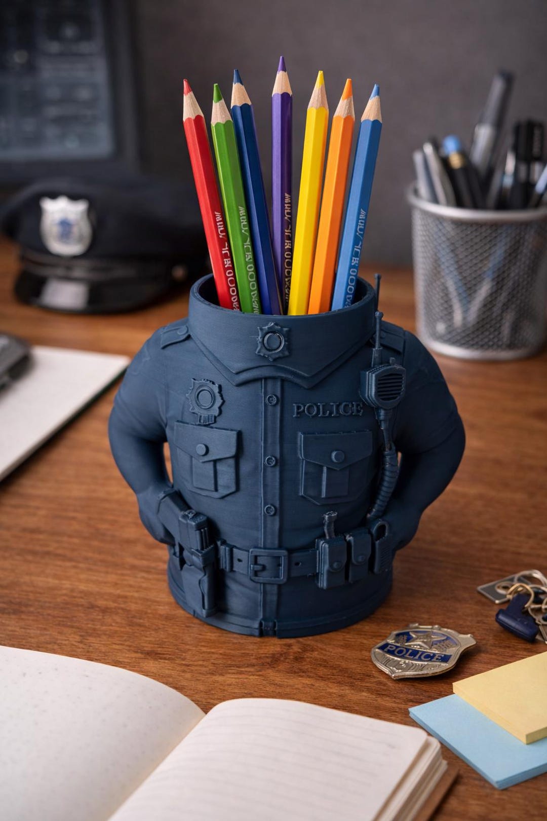 Police Pencil Holder – 3D Printed Desk Organizer – Police Officer Gift ...