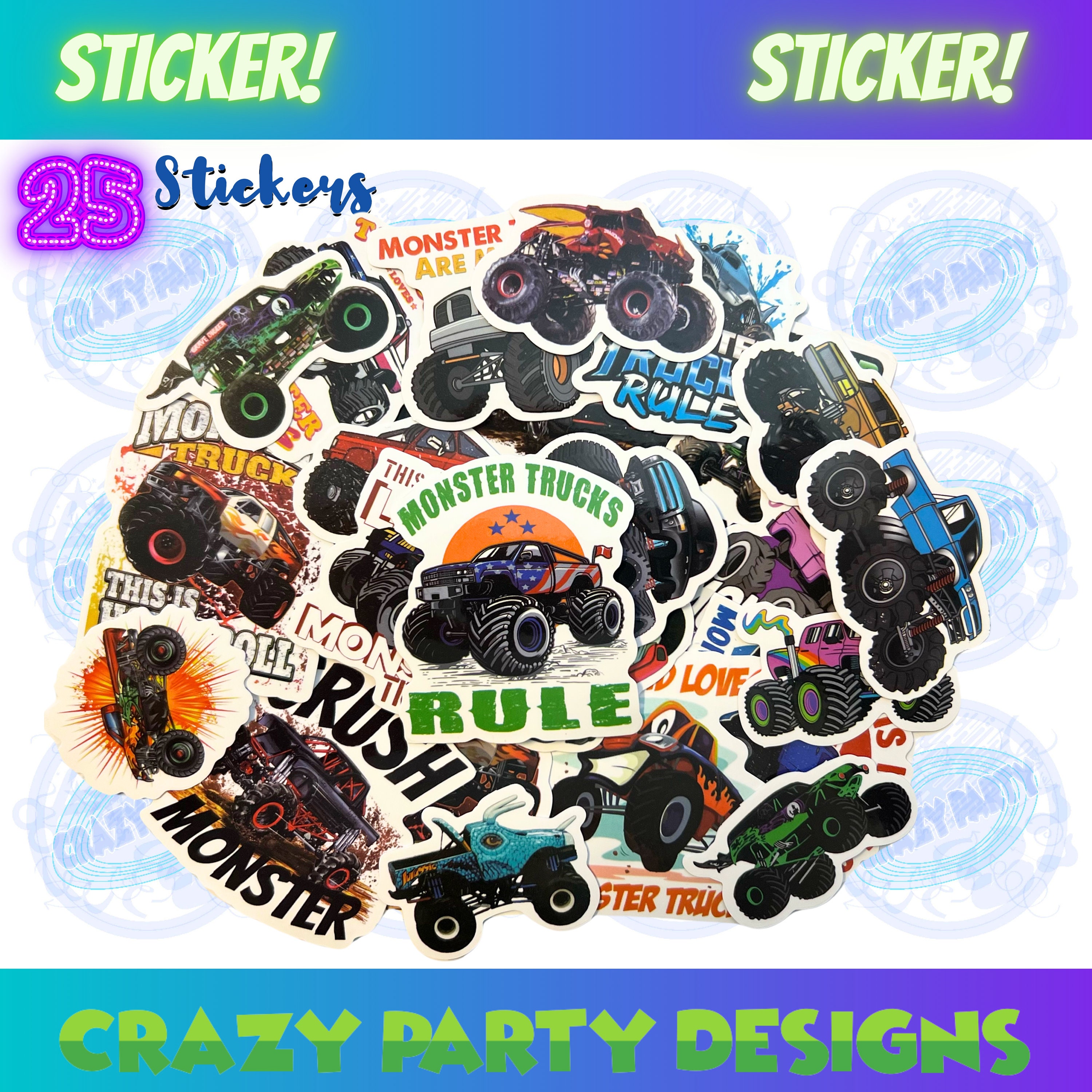 Monster Jam Stickers for Children, Children's Party Stickers, Monster ...