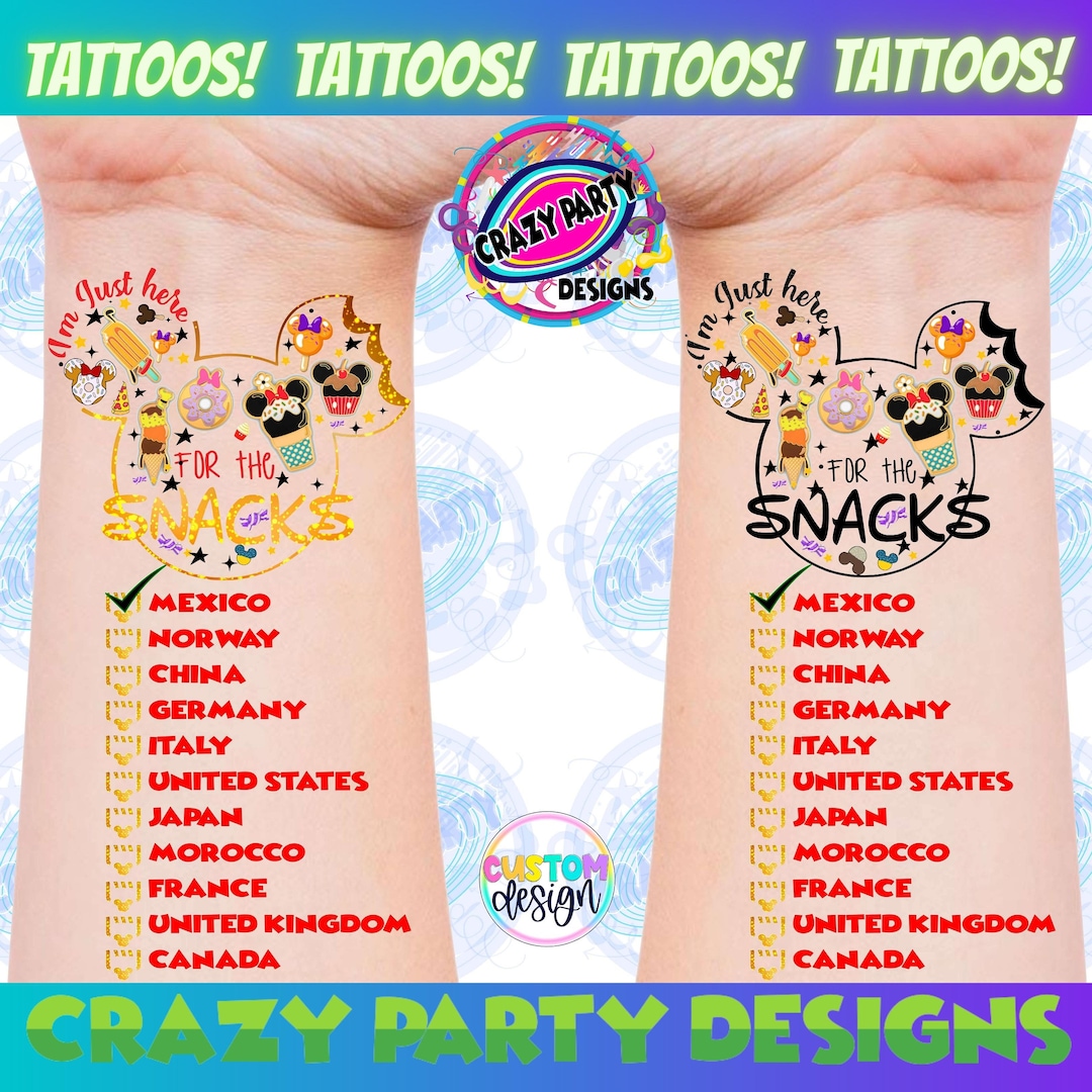 Snacking Around World Tattoo, Epcot World Showcase, Disney Temporary ...