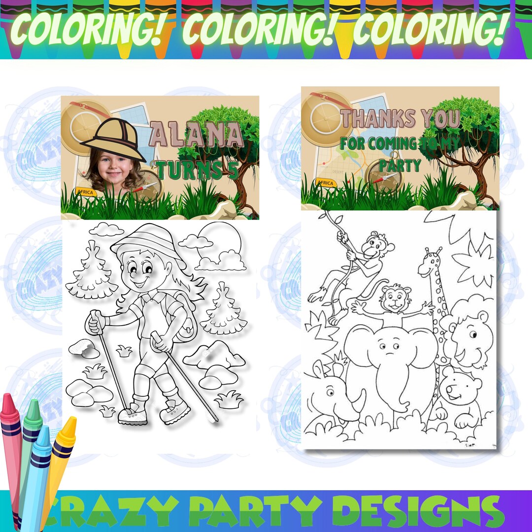 Safari Mini Coloring Pages and Crayons, Safari Birthday Party Favors ...
