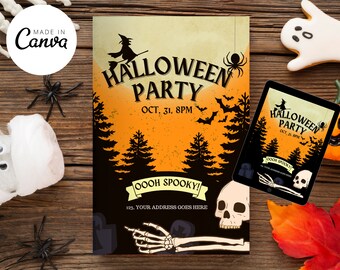 Spooky Night Halloween Party Invitation Editable Canva Template - Etsy