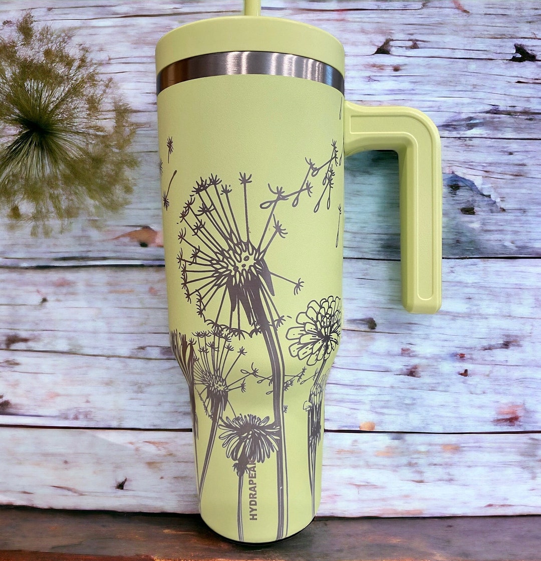 40 Oz. Dandelion Tumbler, Dandelion Design, Green Color Tumbler, Water ...