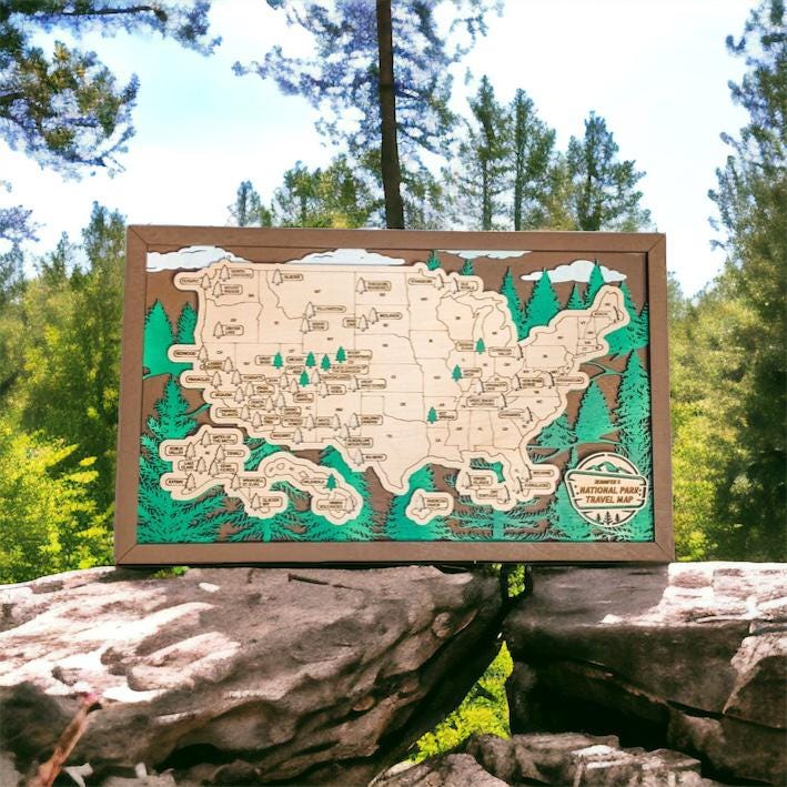 National Park Travel Sign, National Park Travel Map With Trees ...