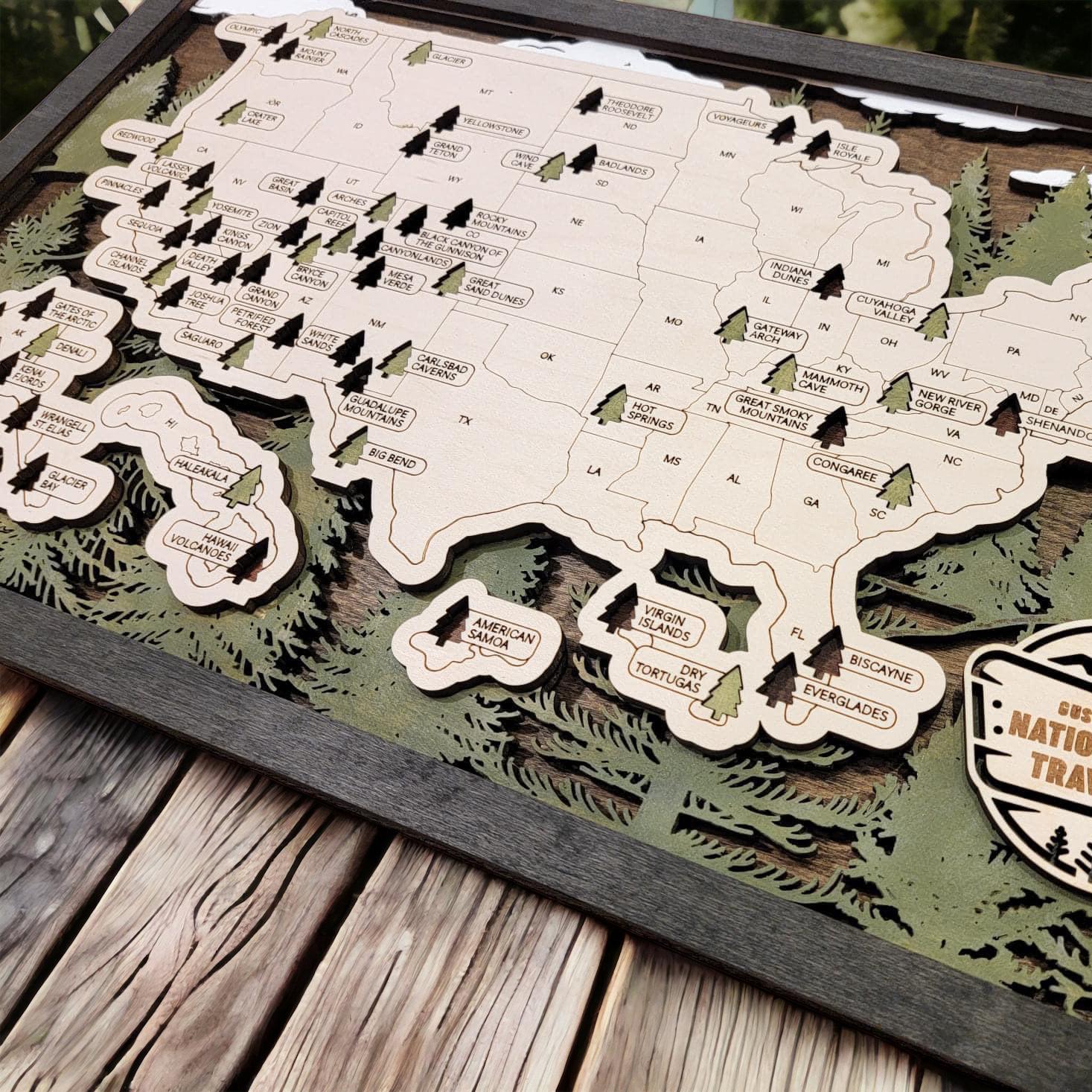 National Park Travel Sign, National Park Travel Map With Trees ...