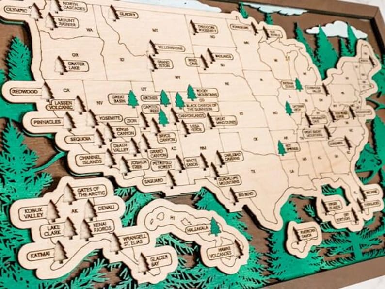 National Park Travel Sign, National Park Travel Map With Trees ...