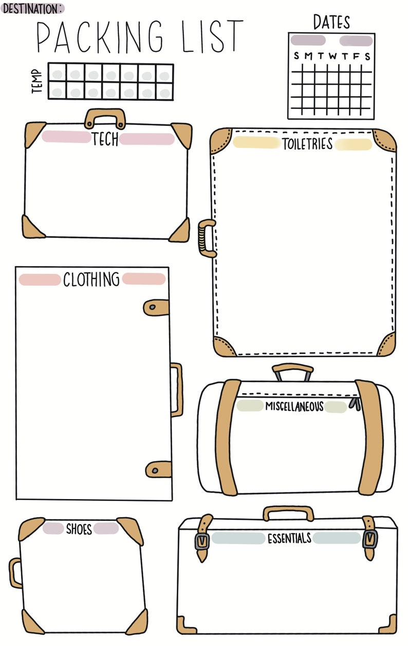 Luggage Packing List - Etsy