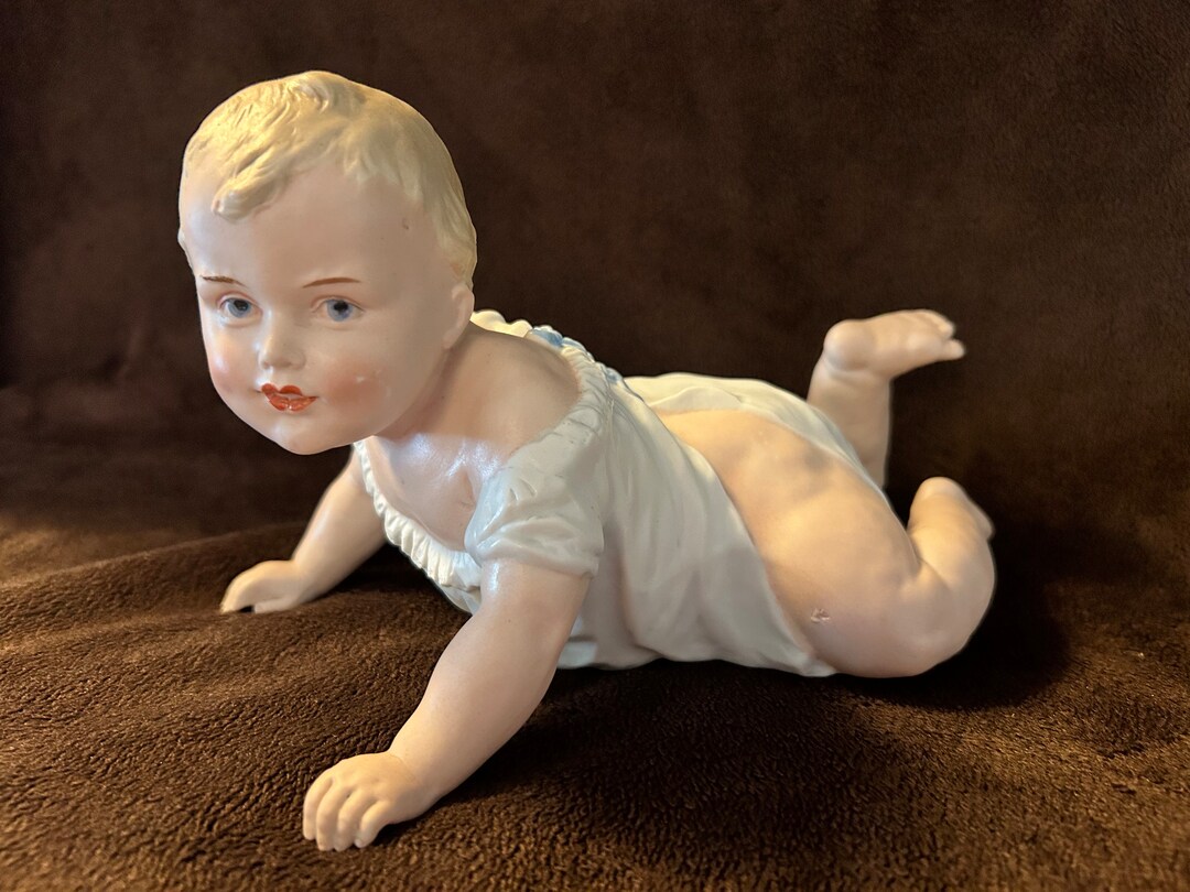 8" Antique German Gerbruder Heubach Bisque Porcelain Piano Baby ...