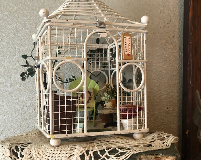 Wire Bird House With Miniature Garden Furniture - Etsy