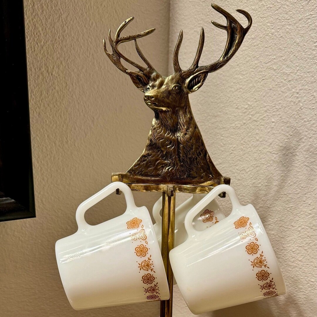 Brass Deer Repurposed as Cup Holder With 3 Corelle Coffee Mugs - Etsy