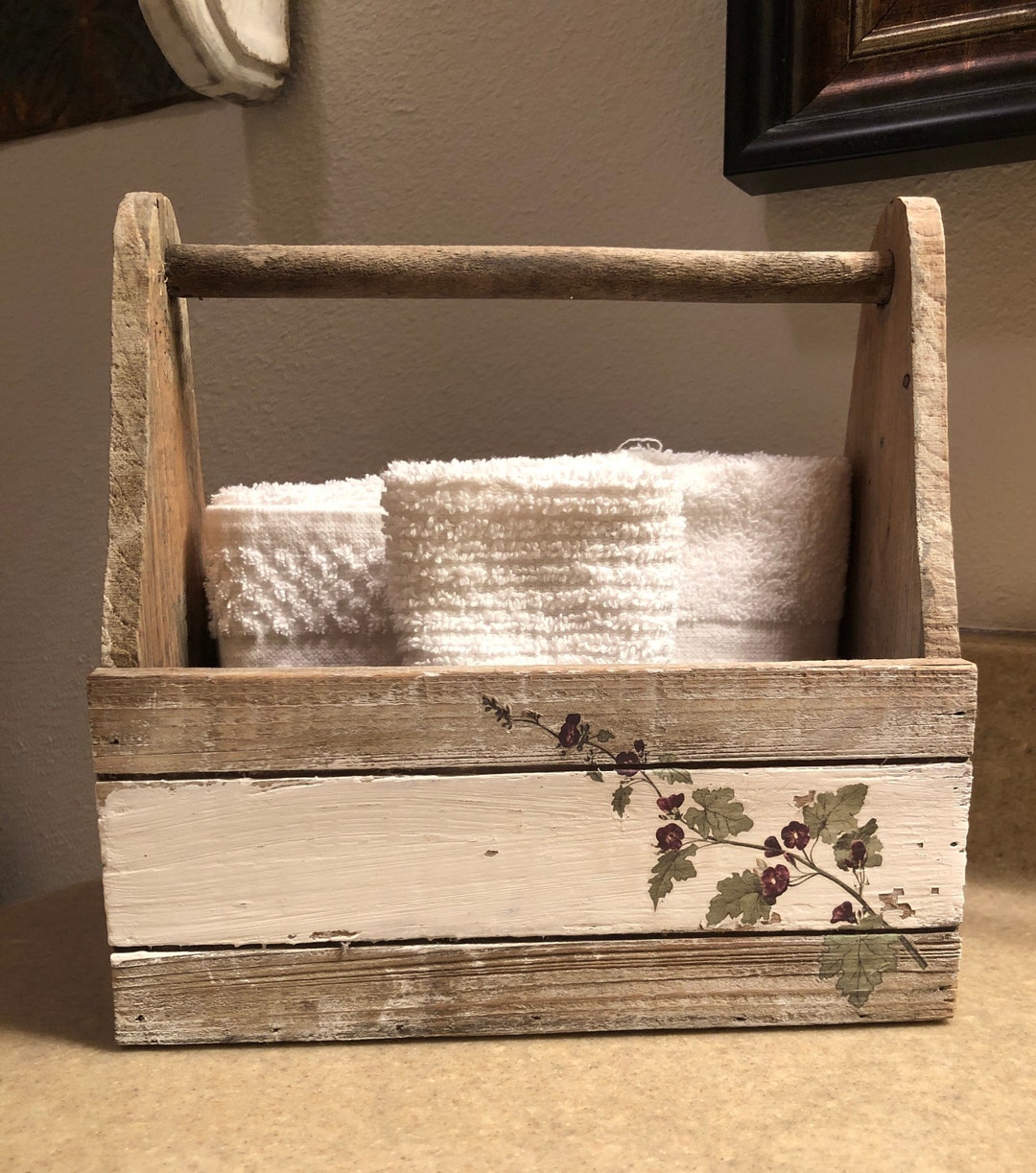 Vintage Wooden Toolbox With Flowers - Etsy
