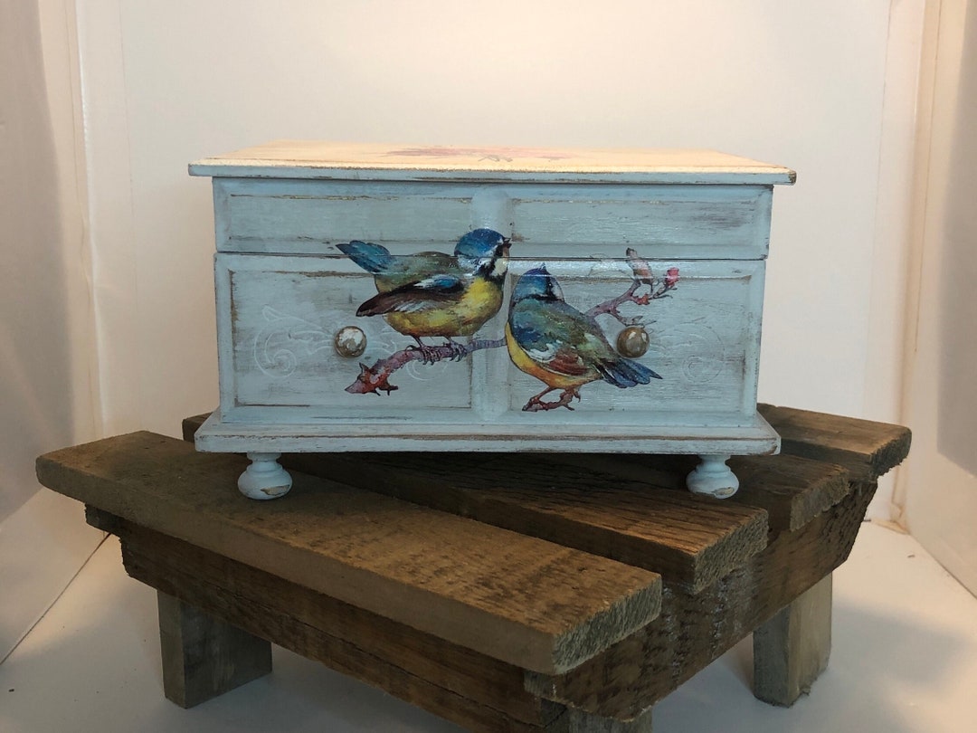 Vintage Redo Jewelry Music Box With Floral and Bird Application - Etsy