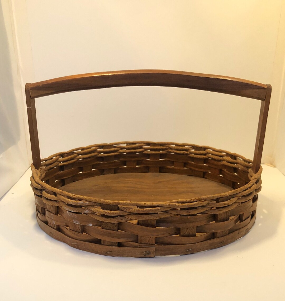 Vintage Round Basket With Wood Handle - Etsy