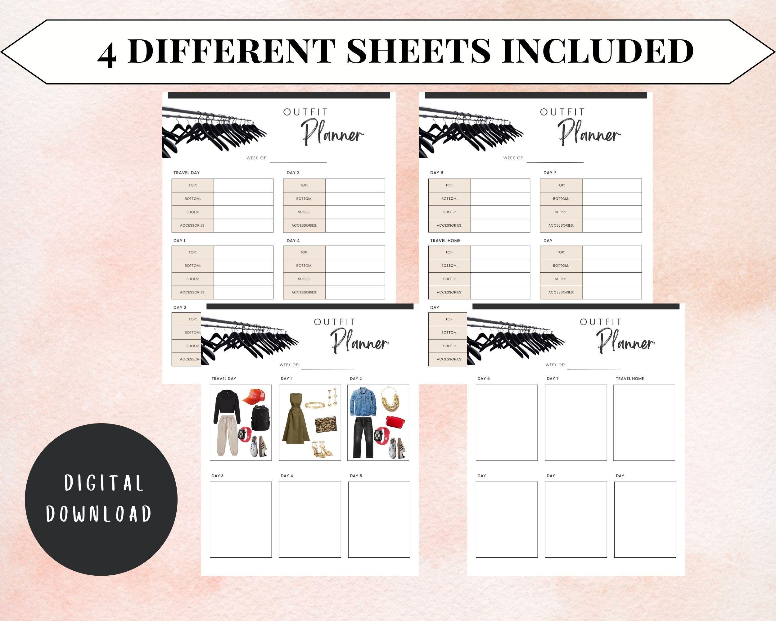 Travel Outfit Planner, Printable Editable Template, Daily Planner for ...