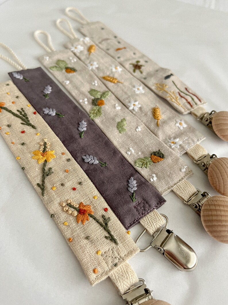 Pacifiers Holders Linen Fabric Hand Embroidery - Etsy